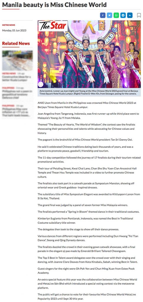 Manila beauty is Miss Chinese World – Miss Chinese World